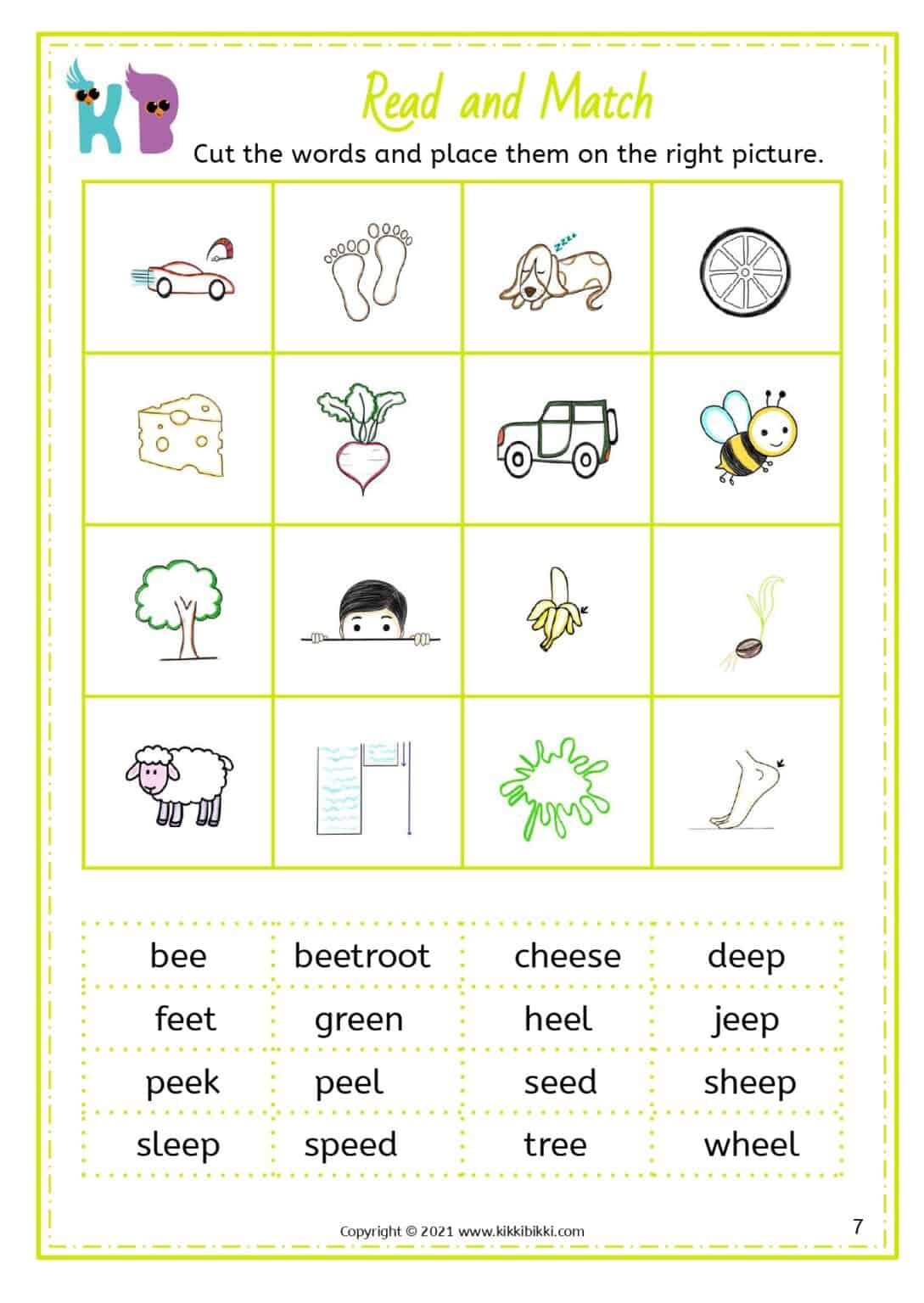 ee Words - Kindergarten Worksheet - Free Phonics Printable