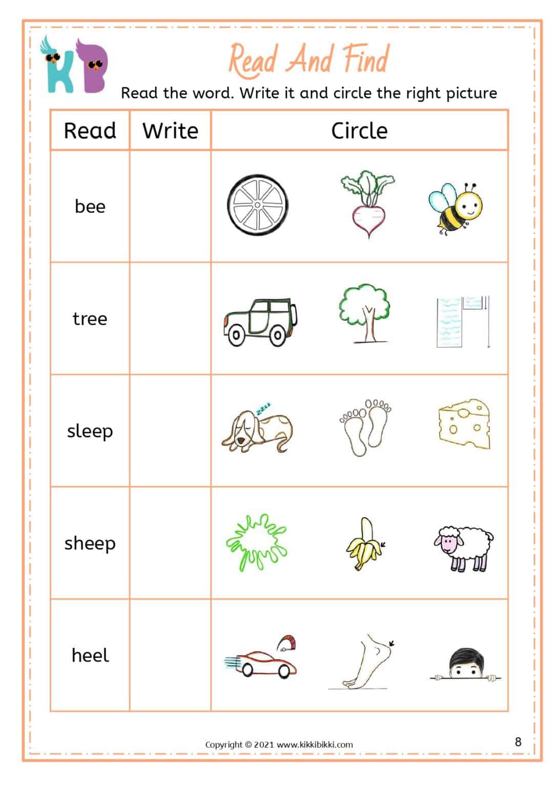 ee Words - Kindergarten Worksheet - Free Phonics Printable
