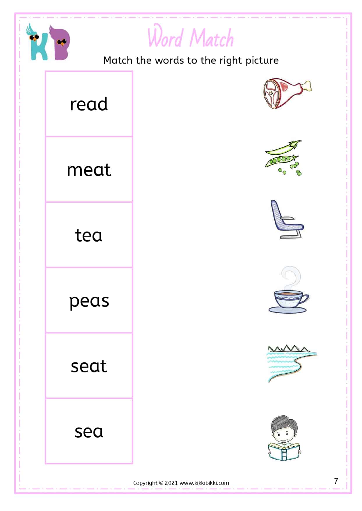 "EA Sound Discovery: Word Match Worksheets for Young Learners"