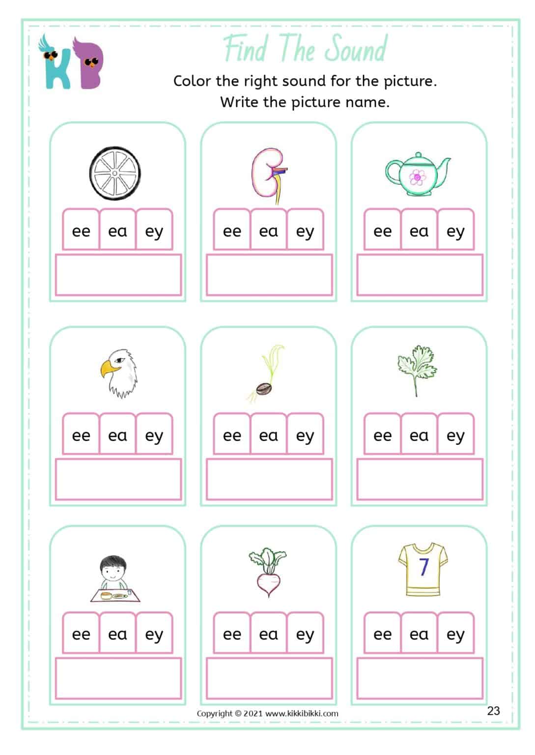 Spellings for ee-ea-ey words | Free Phonics Printable Worksheets