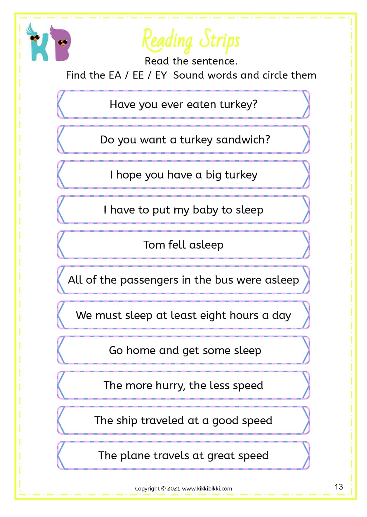 Learn to Spell ee-ea-ey Words - Kindergarten Worksheets