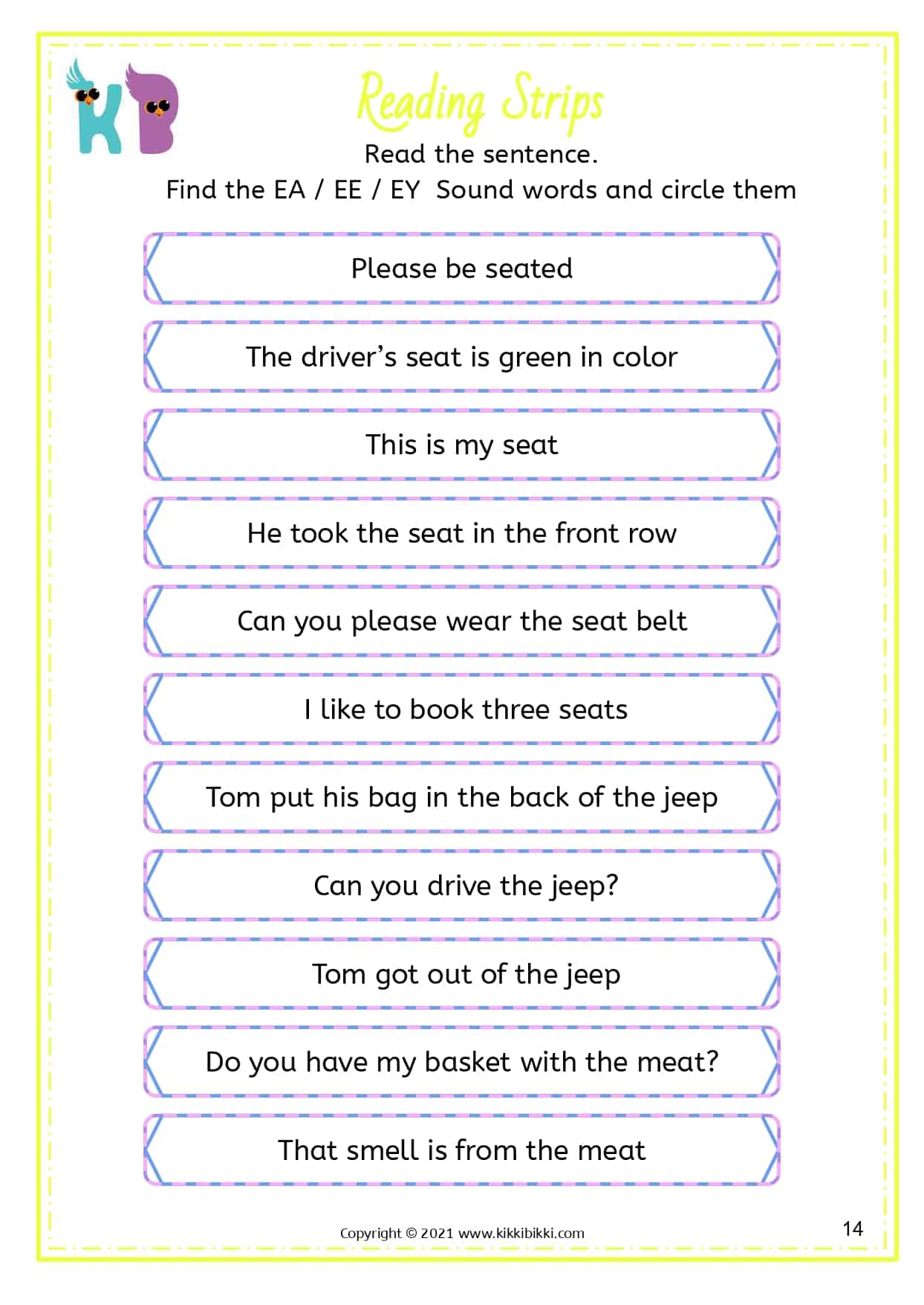 Learn to Spell ee-ea-ey Words - Kindergarten Worksheets