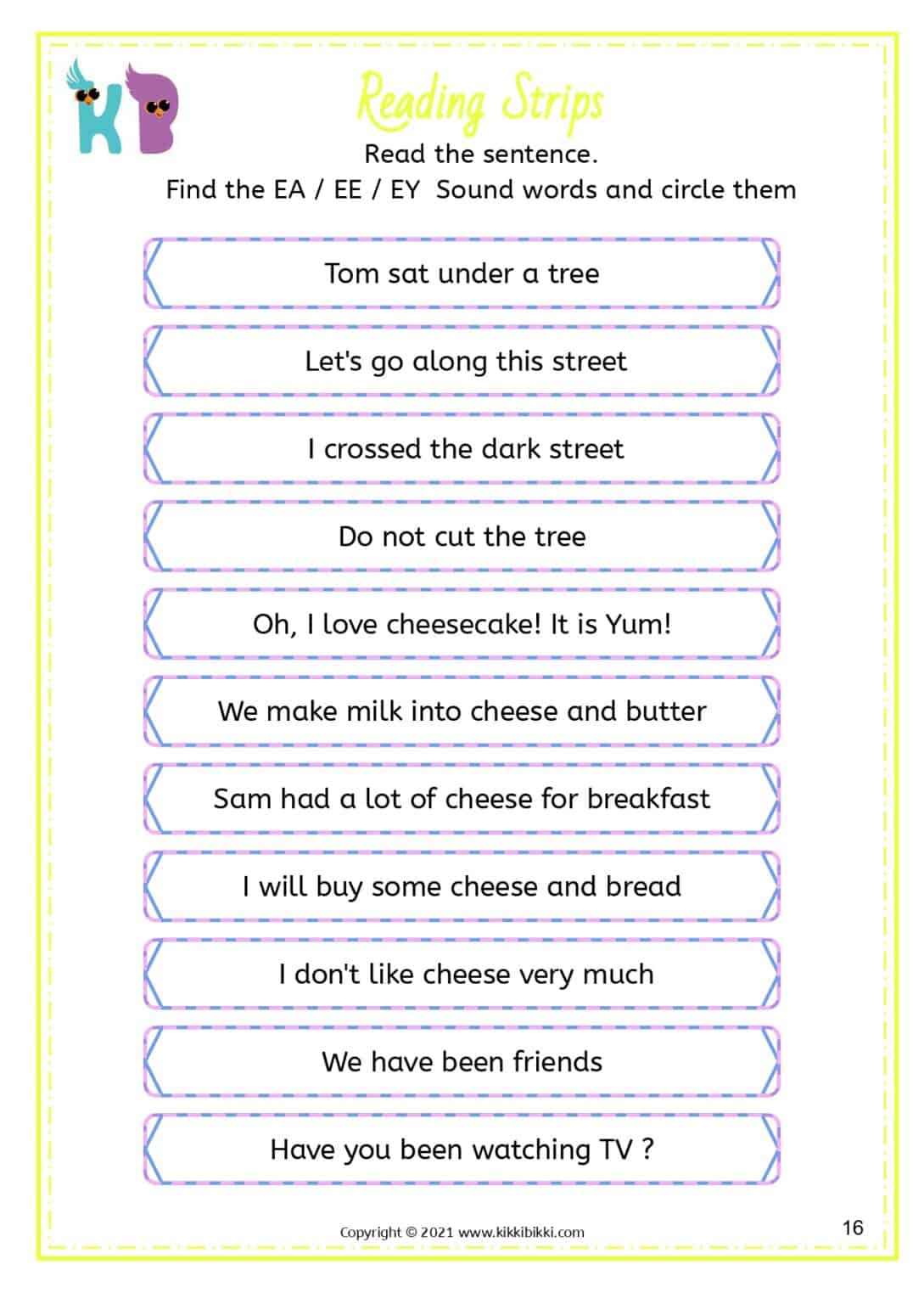 Learn to Spell ee-ea-ey Words - Kindergarten Worksheets