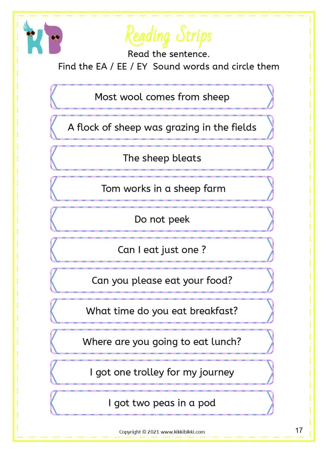 Learn to Spell ee-ea-ey Words - Kindergarten Worksheets