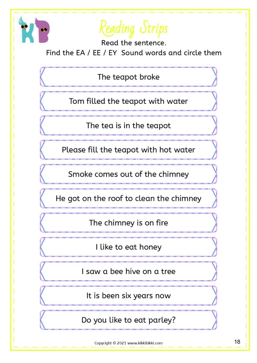 Learn to Spell ee-ea-ey Words - Kindergarten Worksheets
