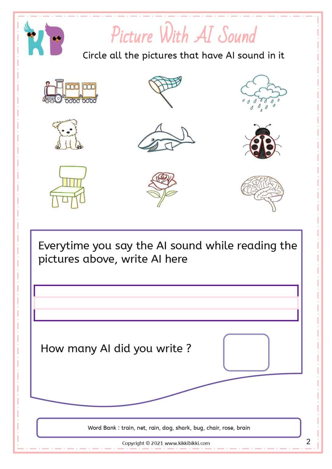 Developing 'ai' Sound Recognition Skills : FREE Printable