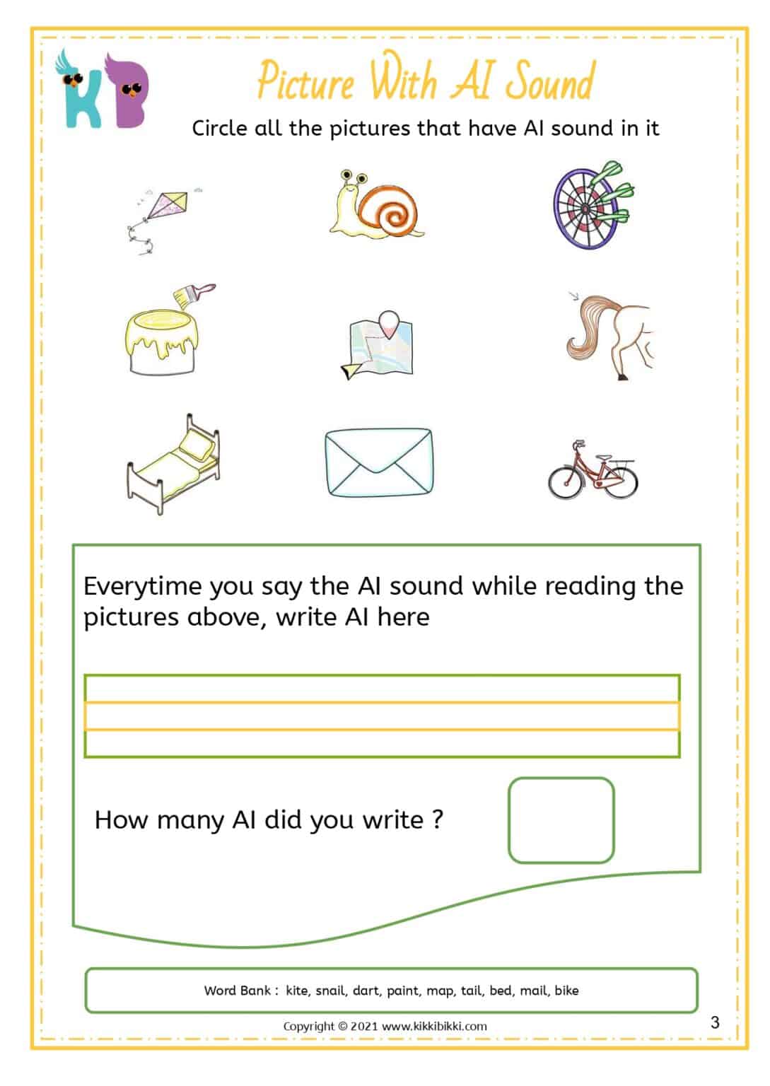 Developing 'ai' Sound Recognition Skills : FREE Printable