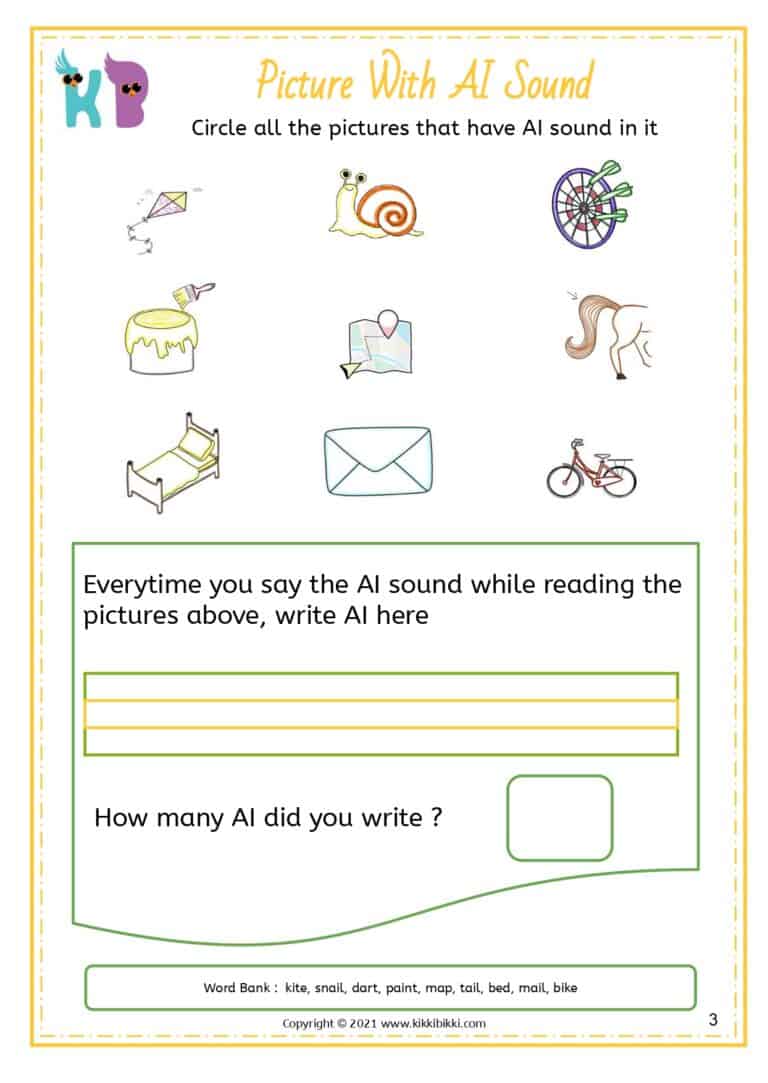 Developing 'ai' Sound Recognition Skills : FREE Printable