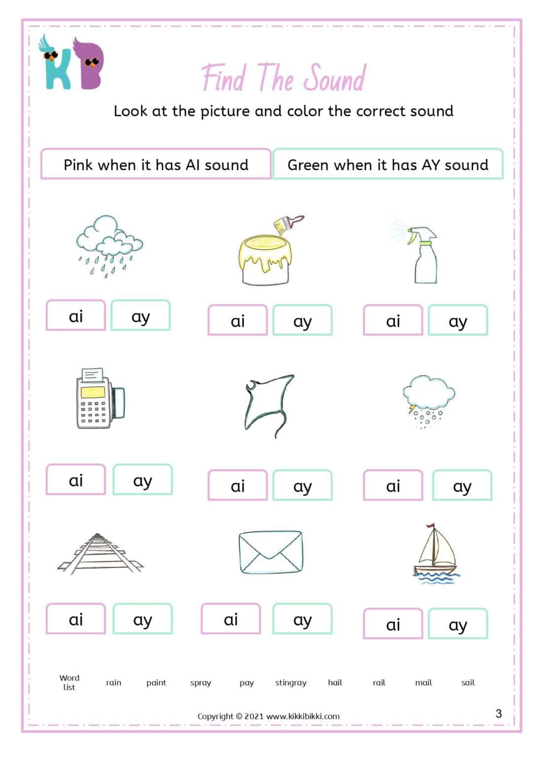 Long A Worksheets: Mastering 'ai' and 'ay' words