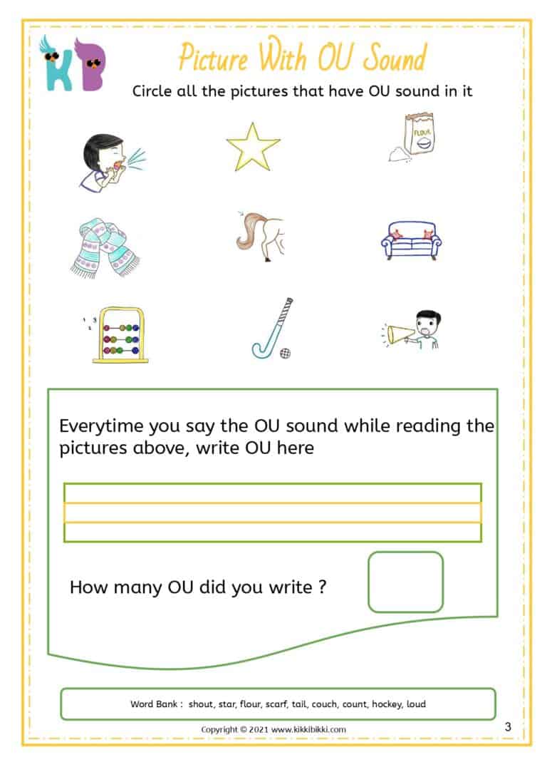 ou Words - Kindergarten Worksheet - Free Phonics Printable
