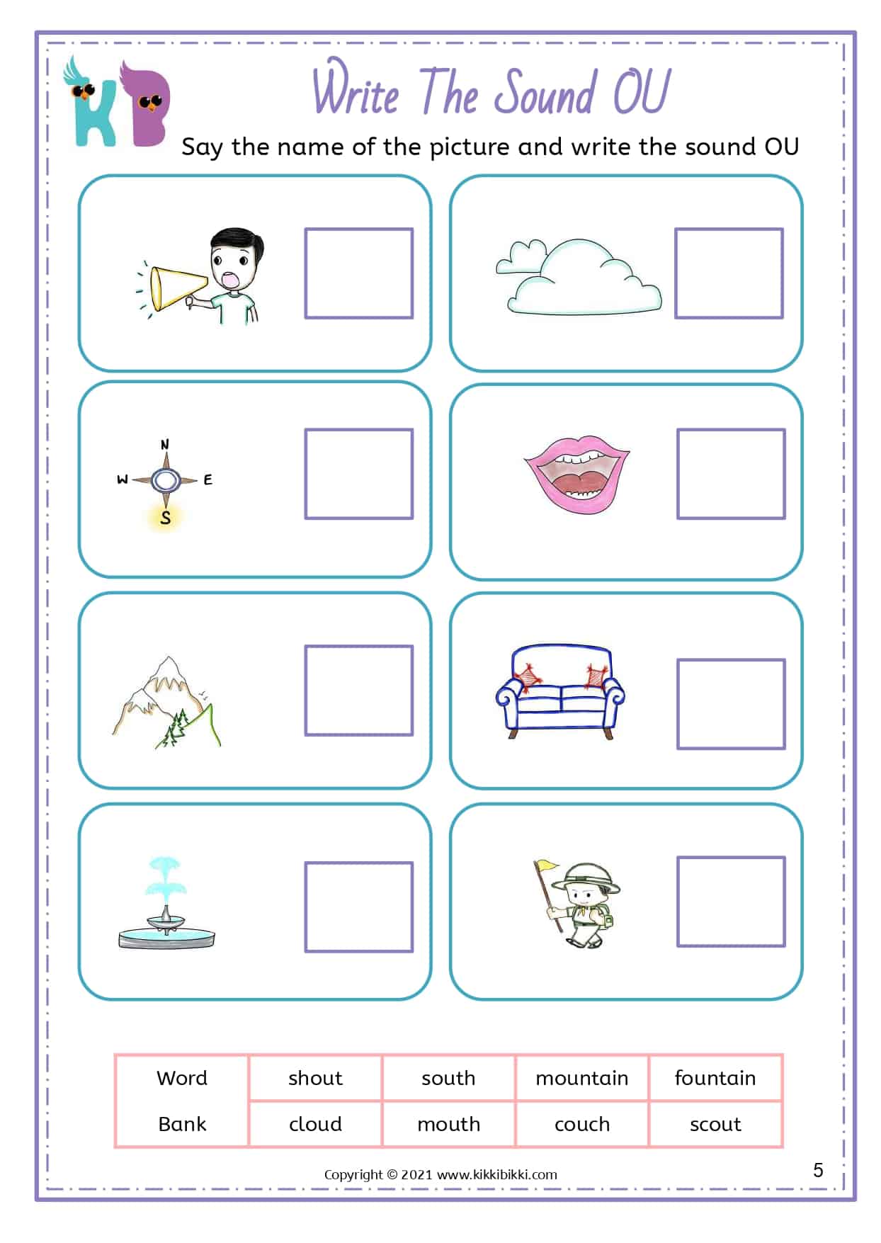 ou Words - Kindergarten Worksheet - Free Phonics Printable