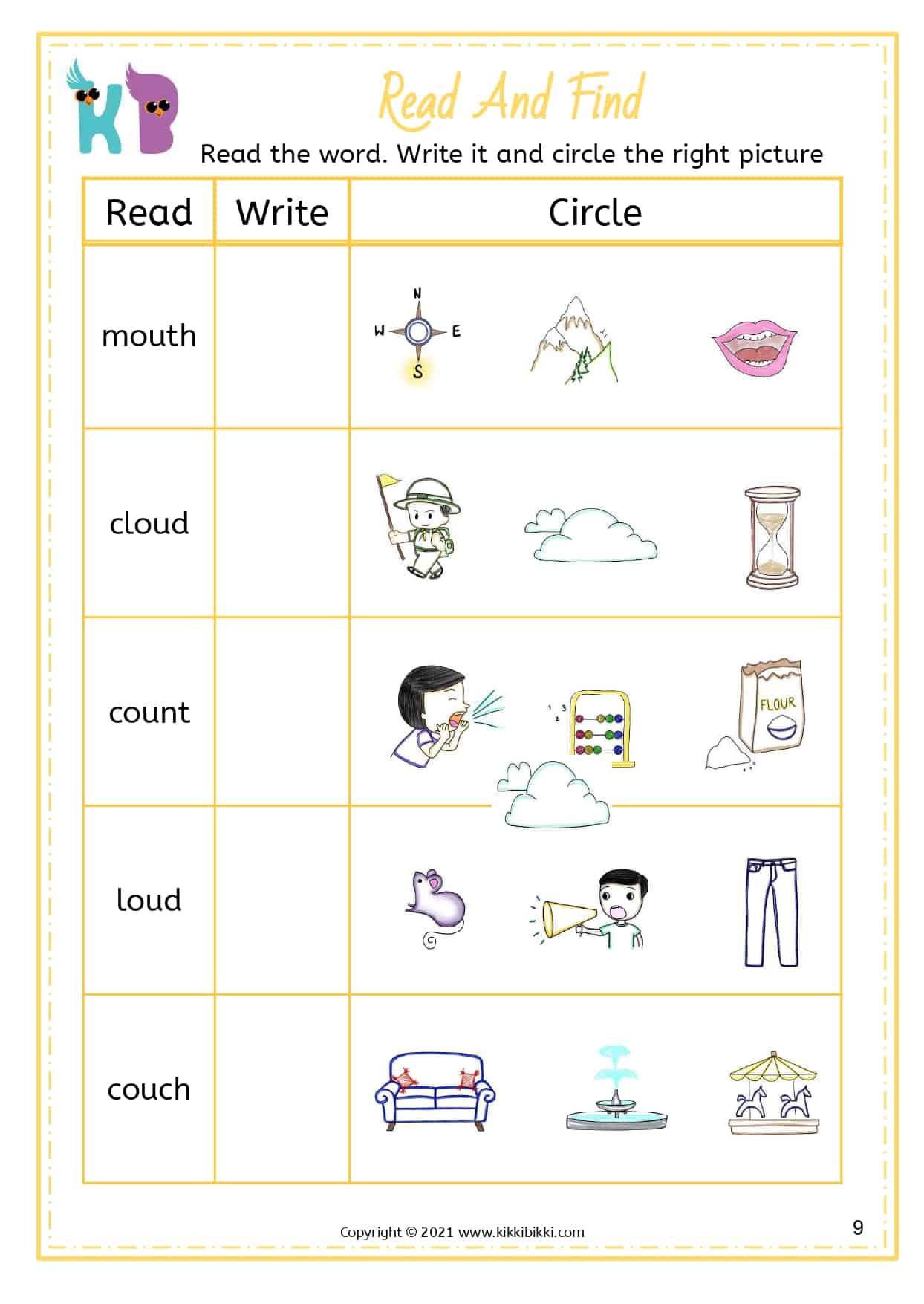 ou Words - Kindergarten Worksheet - Free Phonics Printable