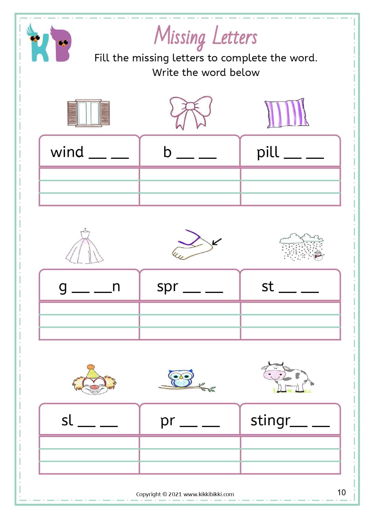 ow Words - Kindergarten Worksheet - Free Phonics Printable