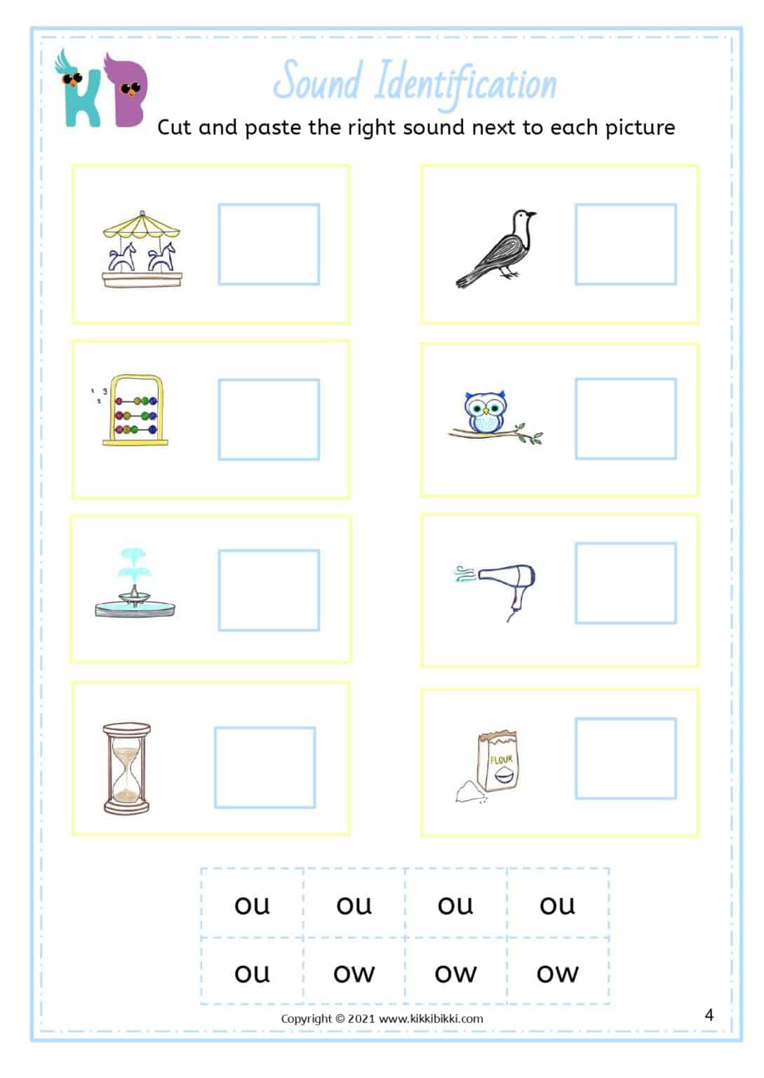 Learn to Spell ou and ow sound words | Free Phonics Worksheets