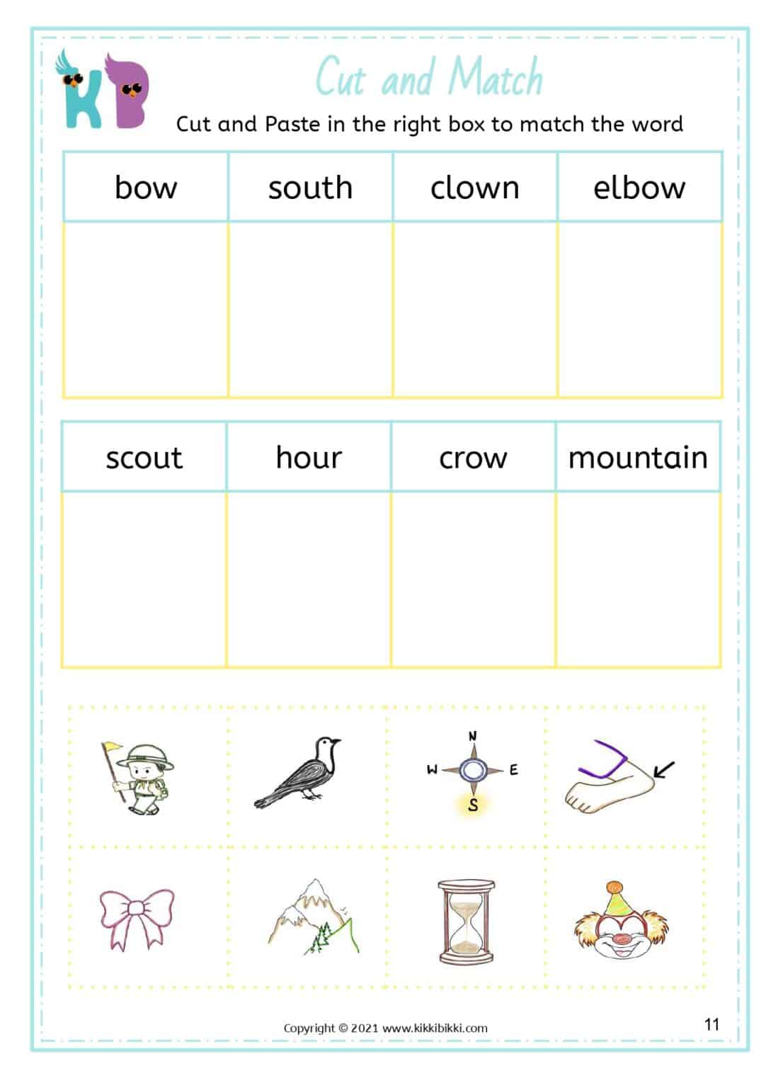 Learn to Spell ou and ow sound words | Free Phonics Worksheets