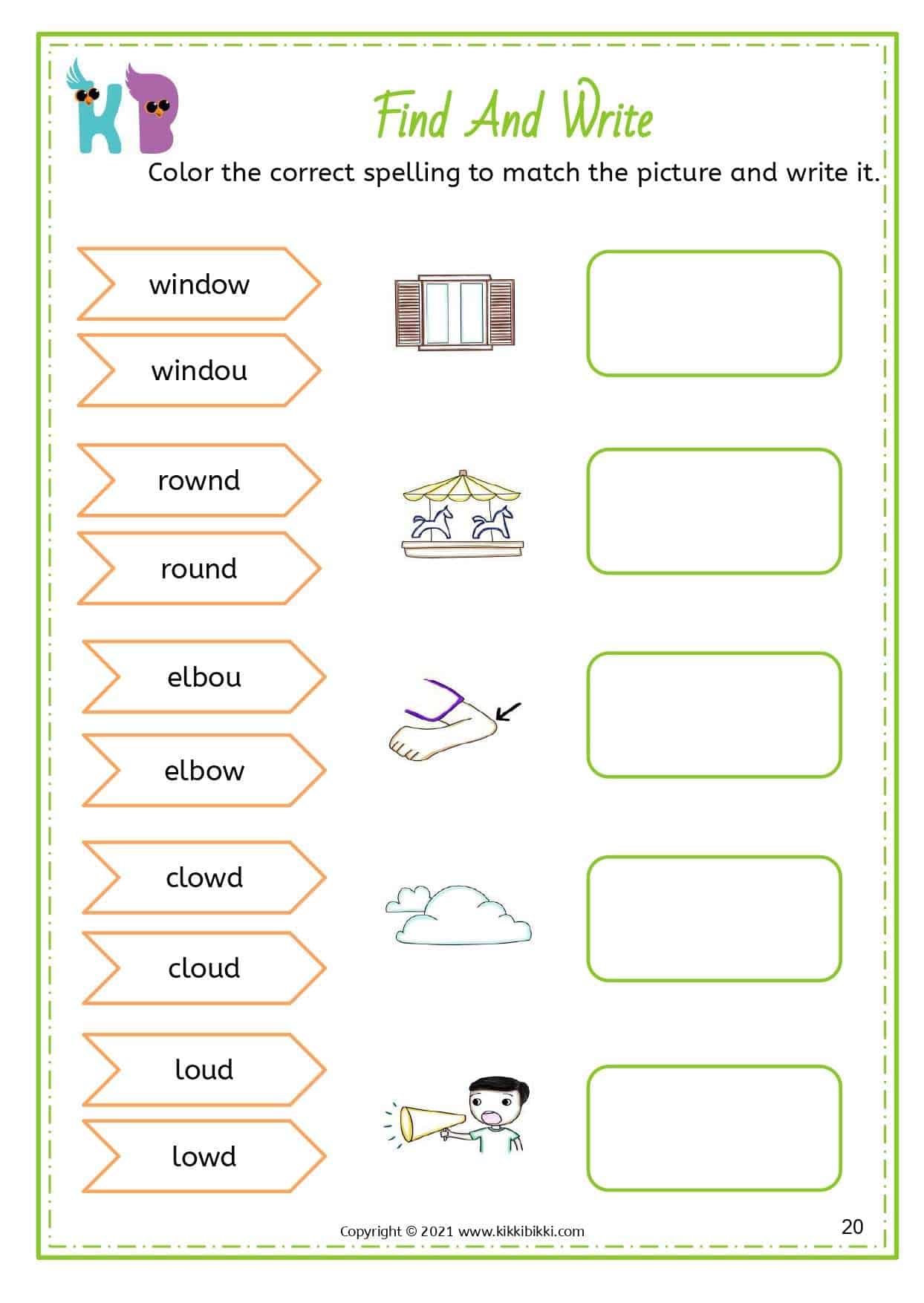Learn to Spell ou and ow sound words | Free Phonics Worksheets
