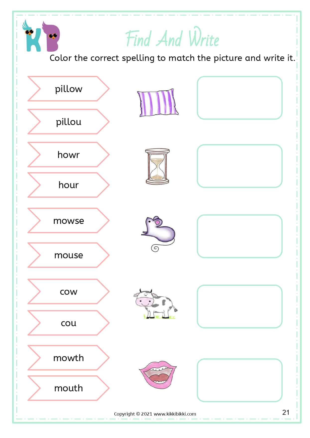 Learn to Spell ou and ow sound words | Free Phonics Worksheets
