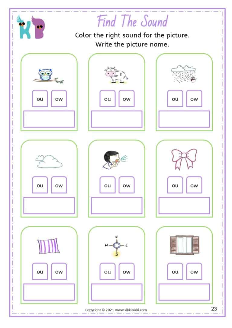 Learn to Spell ou and ow sound words | Free Phonics Worksheets