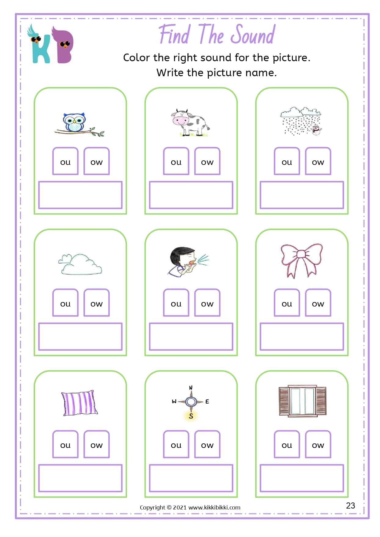 Learn to Spell ou and ow sound words | Free Phonics Worksheets