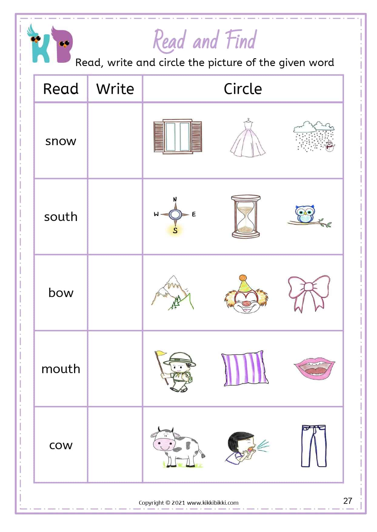 Learn to Spell ou and ow sound words | Free Phonics Worksheets