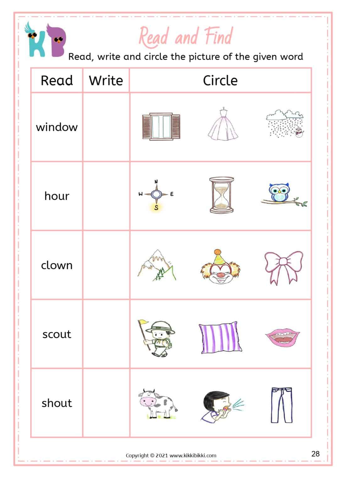 Learn to Spell ou and ow sound words | Free Phonics Worksheets