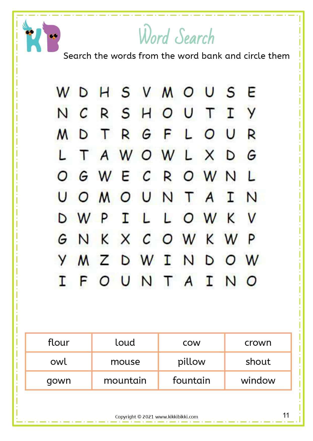 Learn to Spell ou ow Words - Kindergarten Worksheets