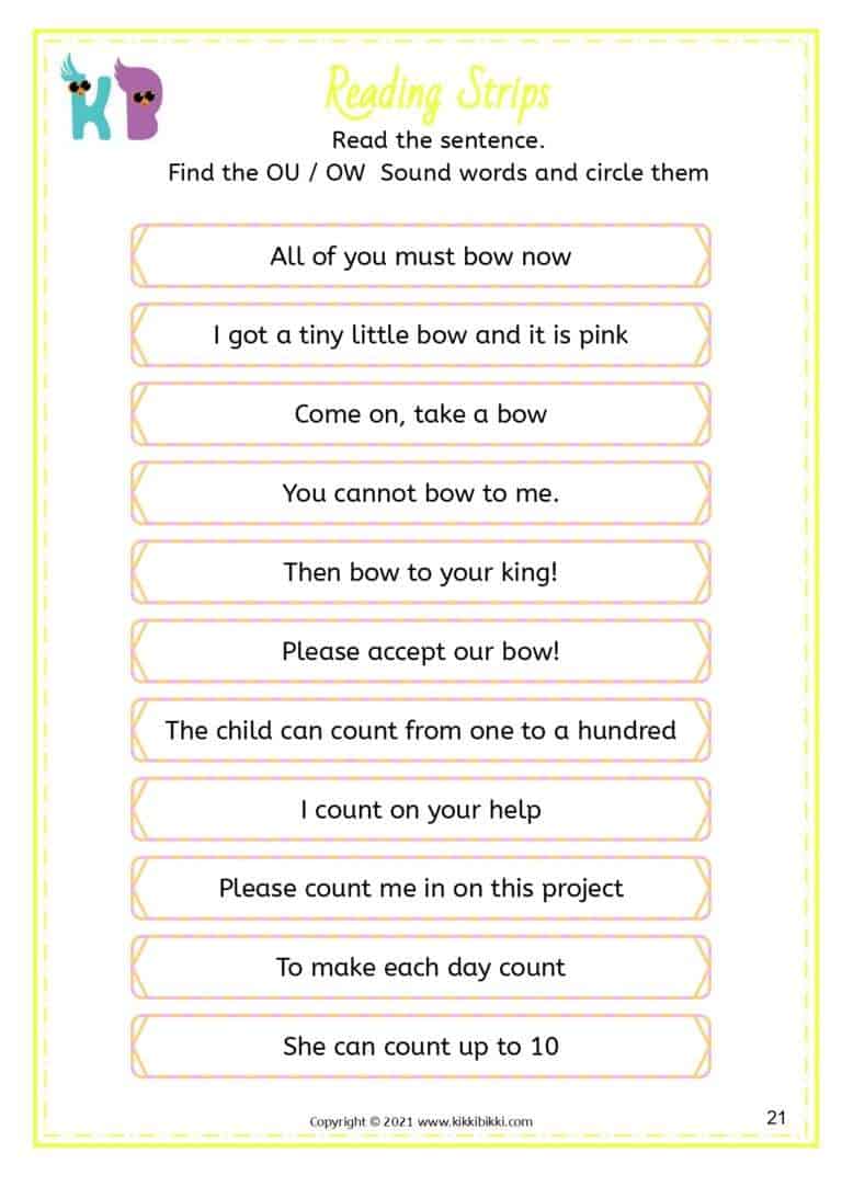 Phonics Fluency: ou and ow Sounds - Reading Strips