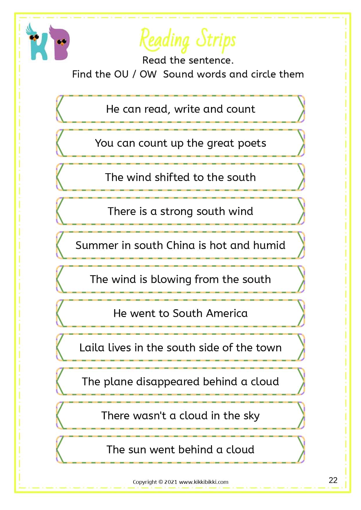 Learn to Spell ou ow Words - Kindergarten Worksheets