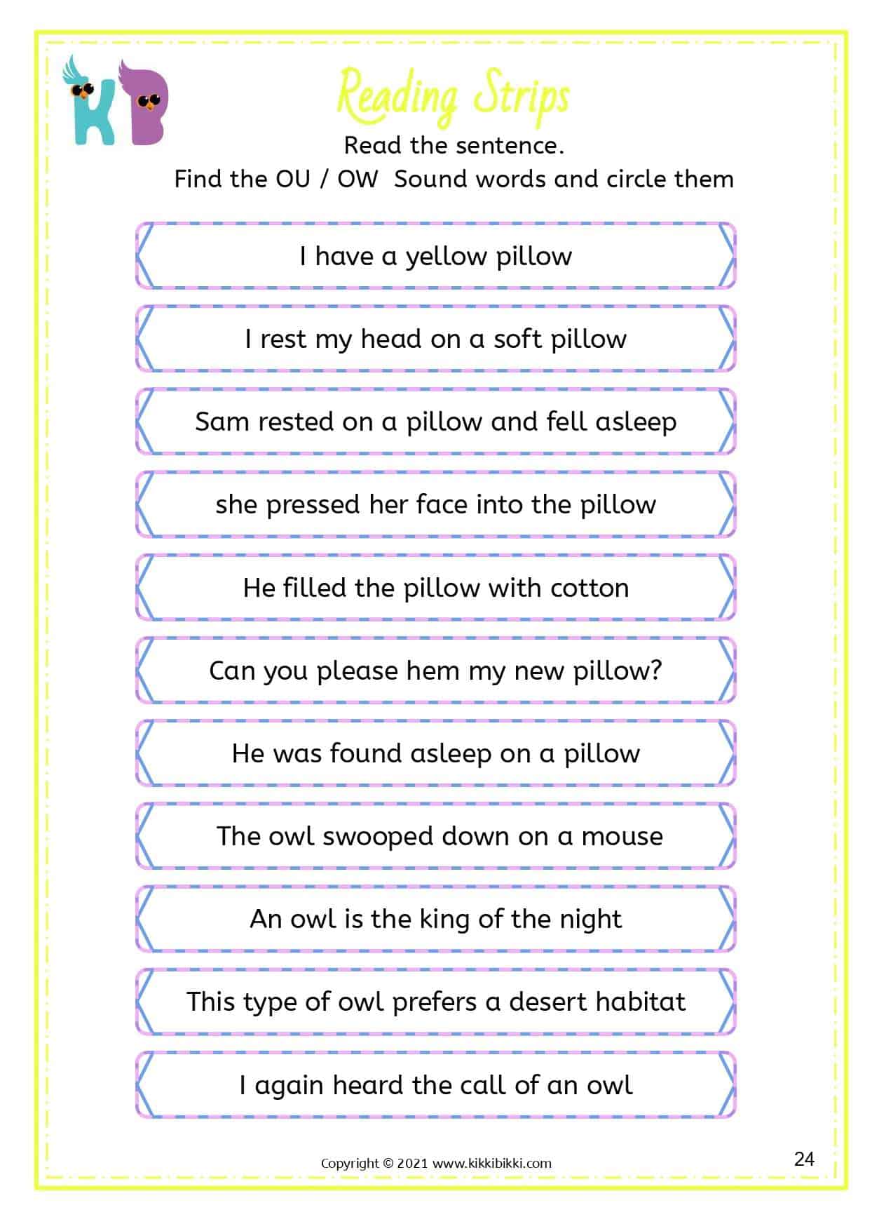 Learn to Spell ou ow Words - Kindergarten Worksheets