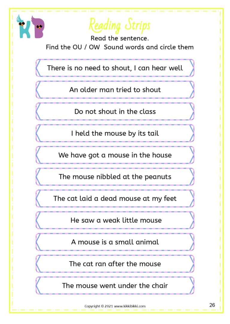 Learn to Spell ou ow Words - Kindergarten Worksheets
