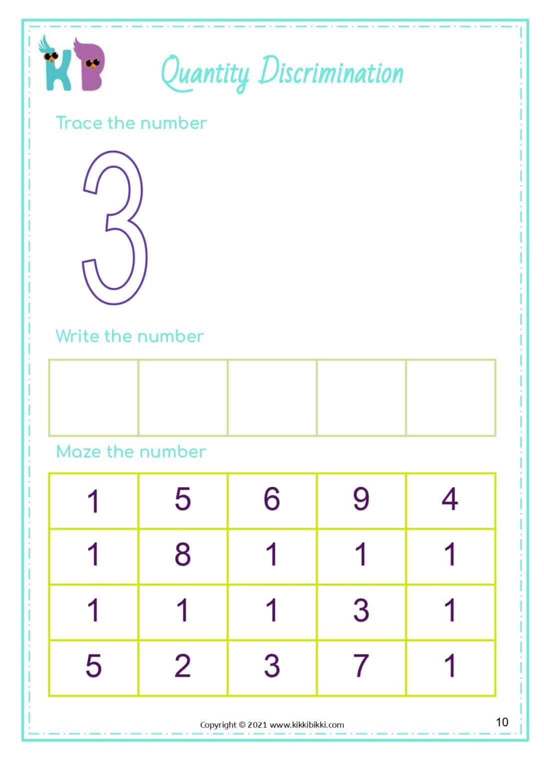 NUMBER SENSE WORKSHEETS for Numbers 1 to 10 - KikkiBikki