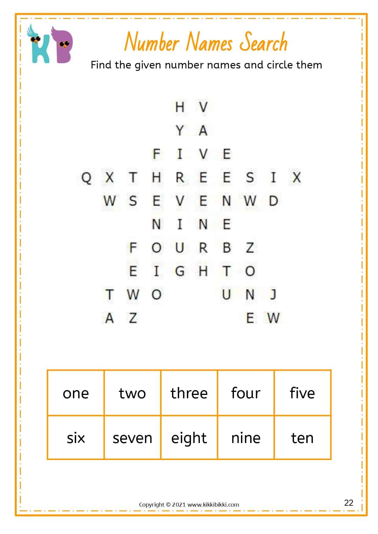 Number Names - Free Math Worksheets - KikkiBikki