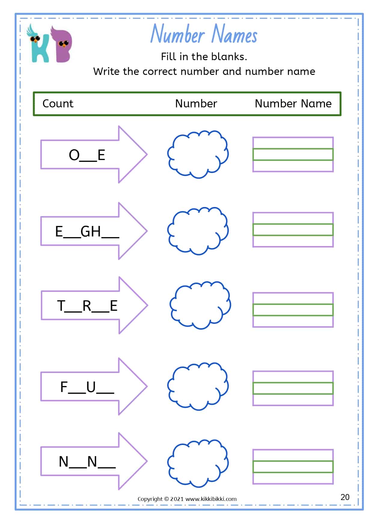 Number Names - Free Math Worksheets - KikkiBikki