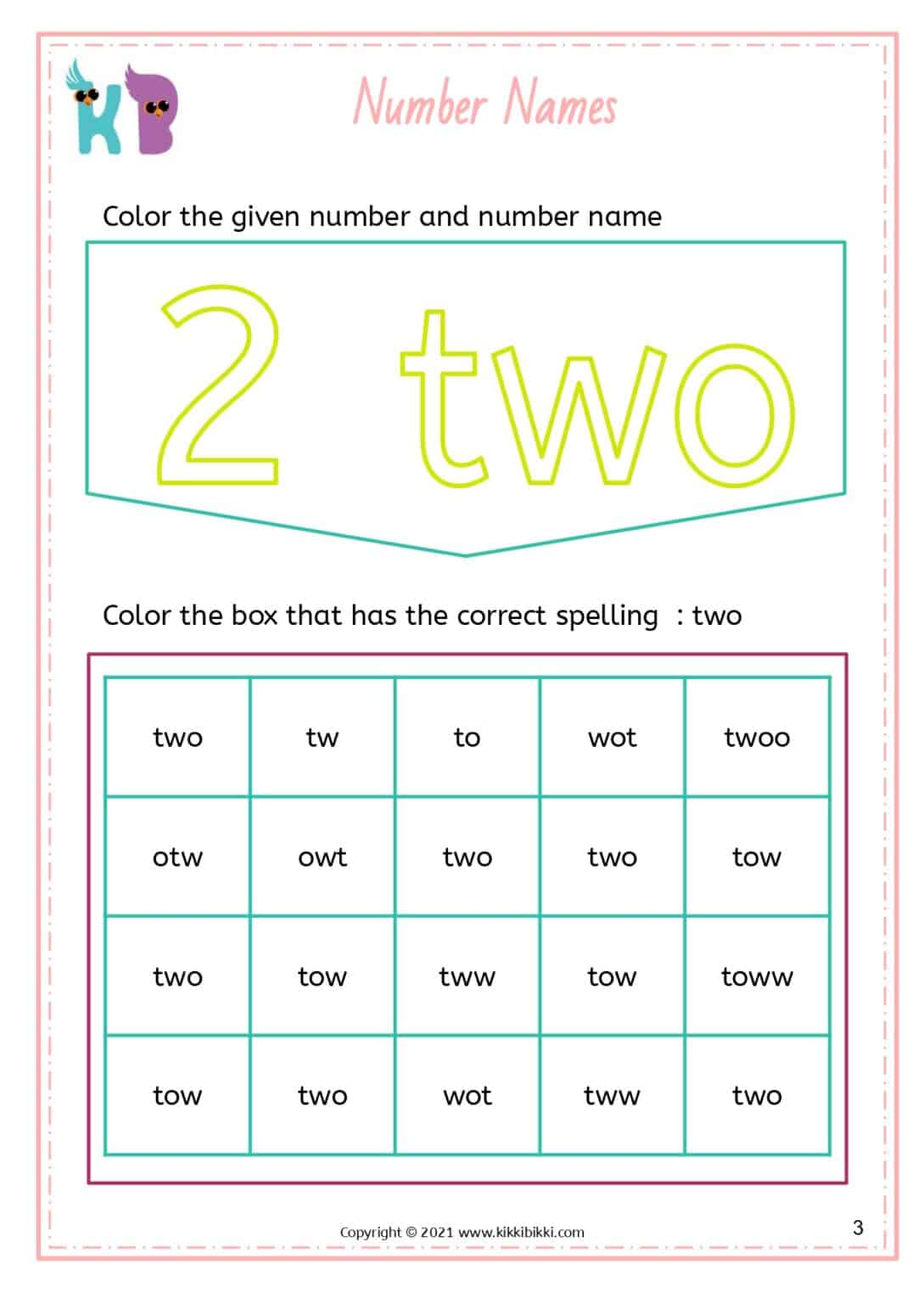 Number Names - Free Math Worksheets - KikkiBikki