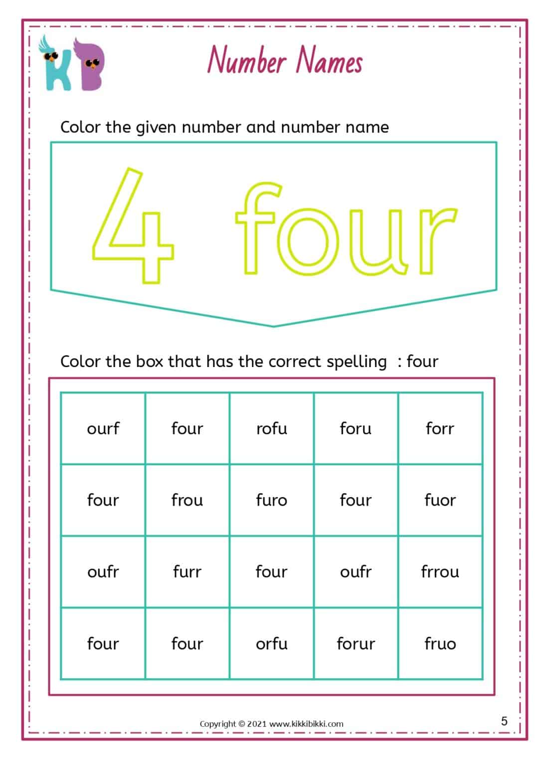 Number Names - Free Math Worksheets - KikkiBikki