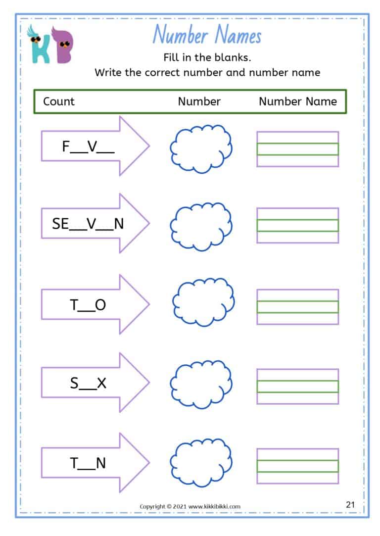 Number Names - Free Math Worksheets - KikkiBikki