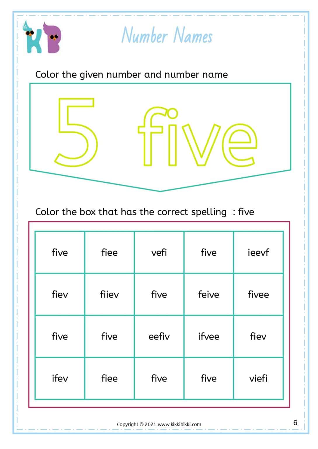 Number Names - Free Math Worksheets - KikkiBikki