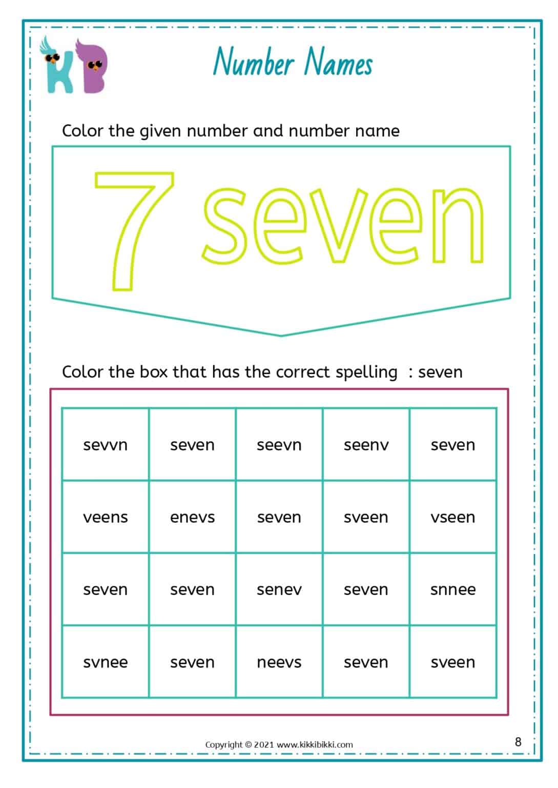 Number Names - Free Math Worksheets - KikkiBikki