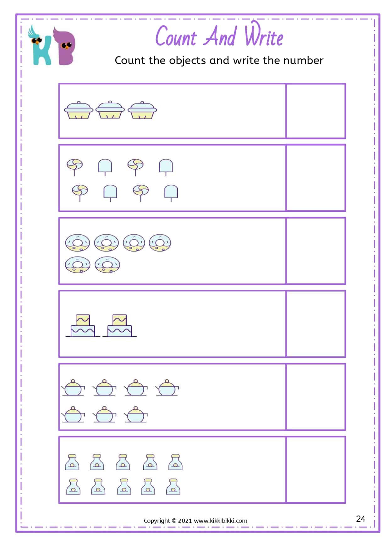 Simple COUNTING with Pictures Worksheets for Kids - KikkiBikki
