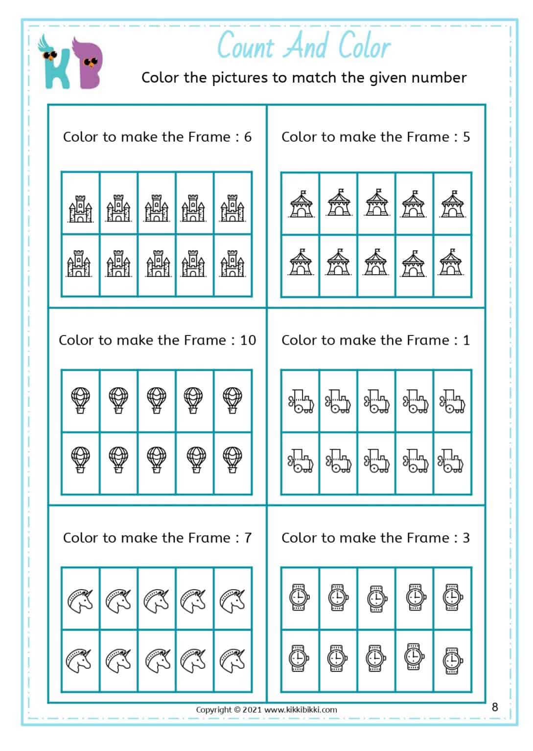 Simple COUNTING with Pictures Worksheets for Kids - KikkiBikki