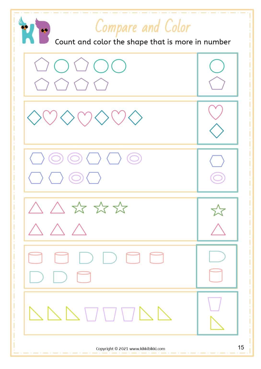 Greater Than / Less Than - KikkiBikki's Kindergarten Worksheets