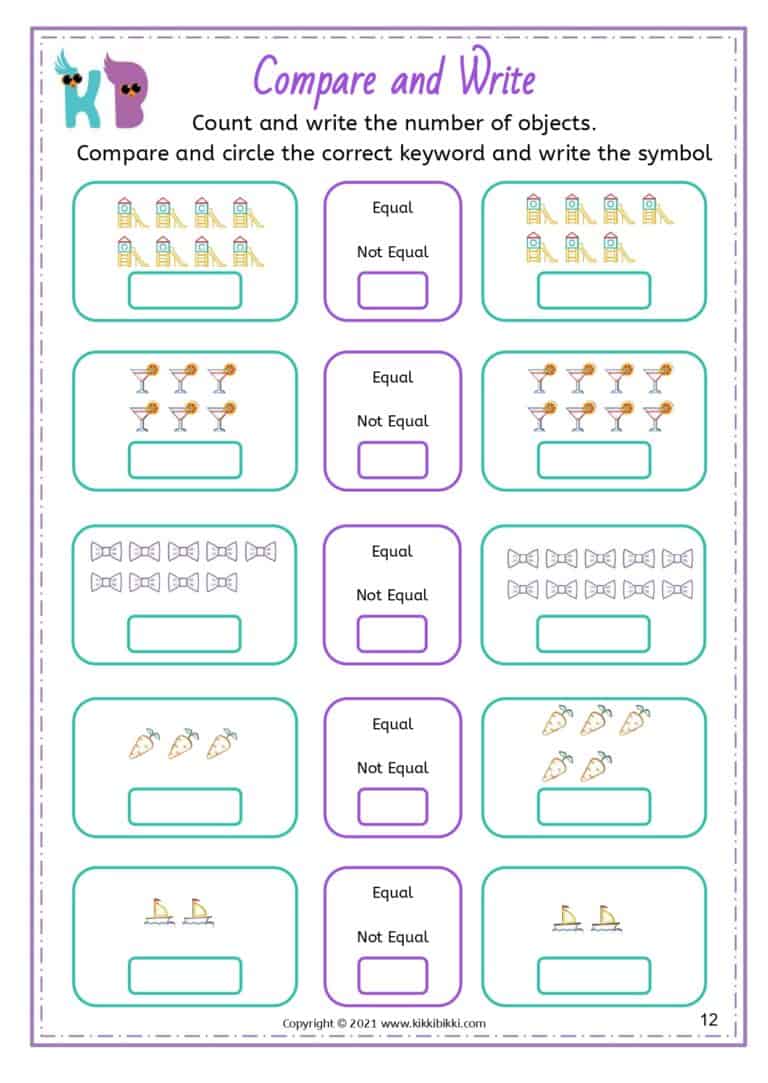 15+ FREE Equal or Not Equal WORKSHEETS - KikkiBikki