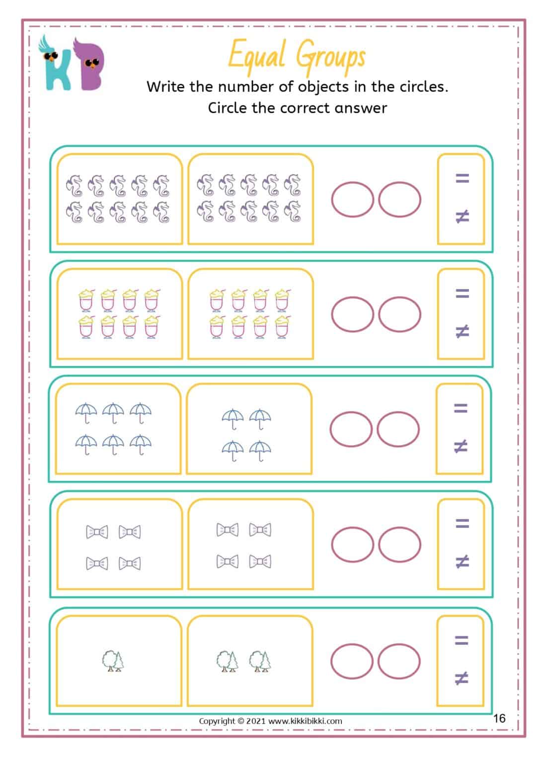 15+ FREE Equal or Not Equal WORKSHEETS - KikkiBikki