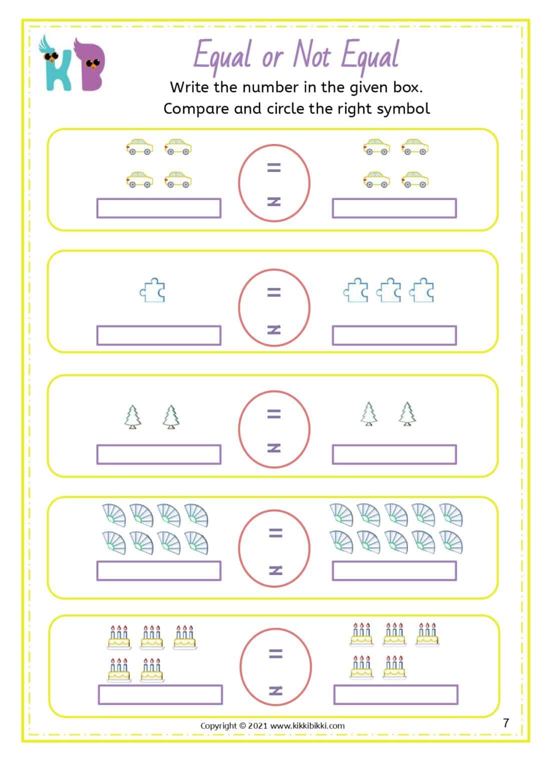 15+ FREE Equal or Not Equal WORKSHEETS - KikkiBikki
