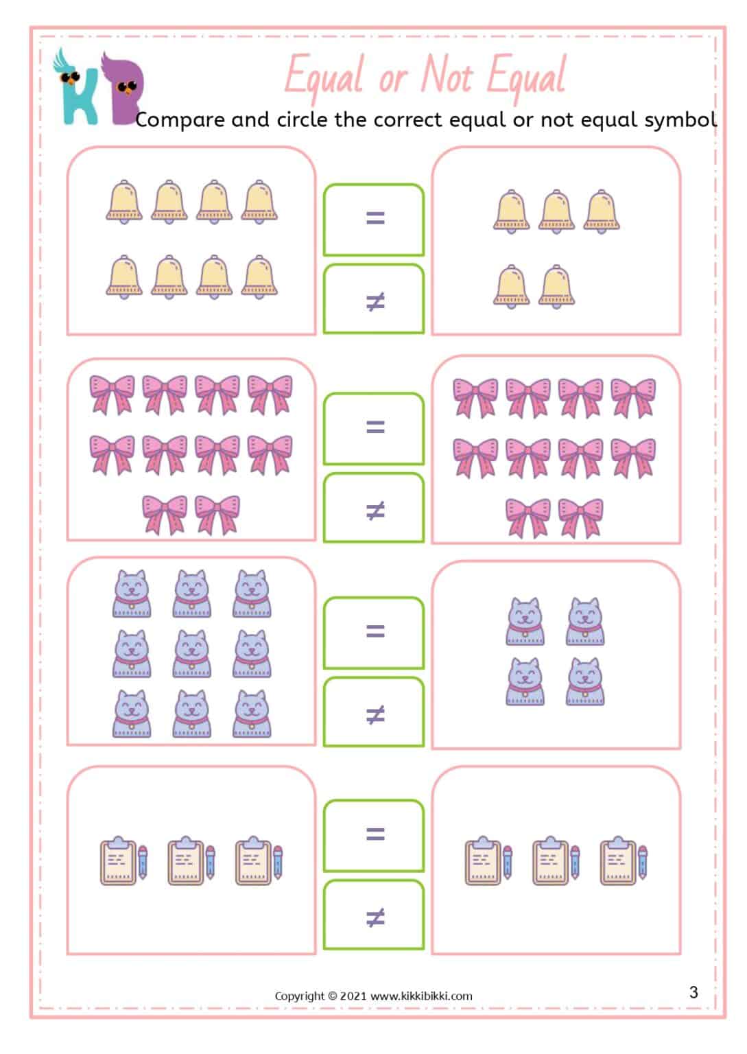 15+ FREE Equal or Not Equal WORKSHEETS - KikkiBikki