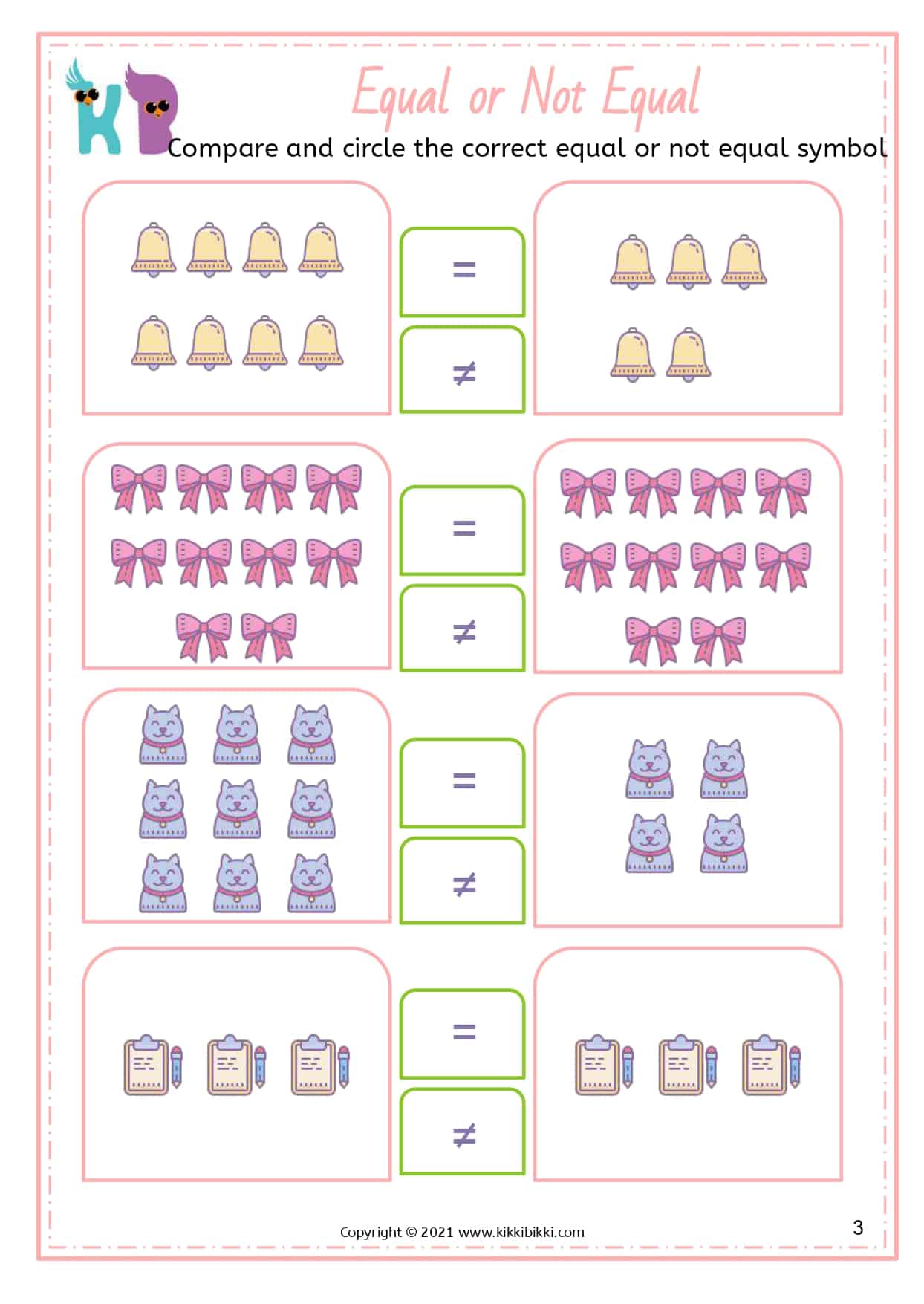 15+ FREE Equal or Not Equal WORKSHEETS - KikkiBikki