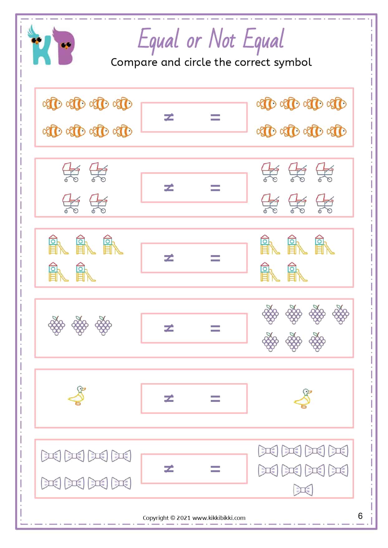 15+ FREE Equal or Not Equal WORKSHEETS - KikkiBikki