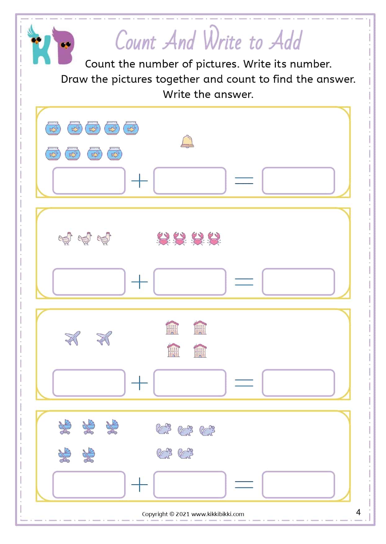 Fun Math Practice: Addition Up to 10 Worksheets for Kindergarten