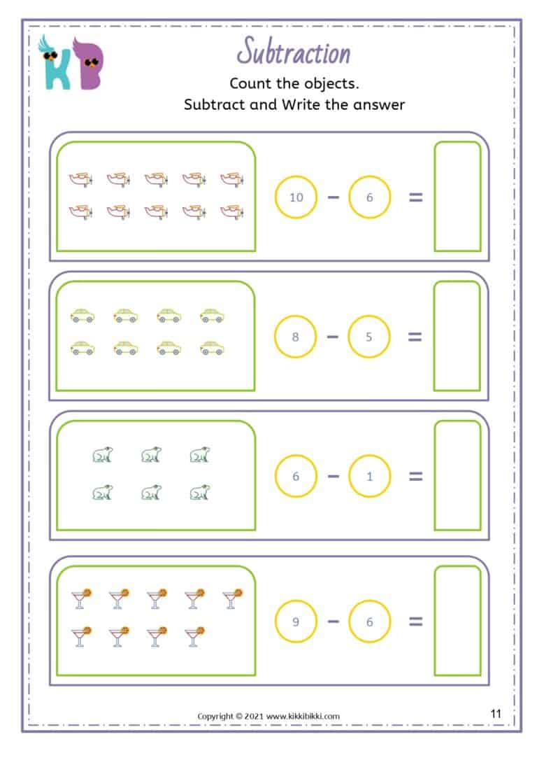 25+ SUBTRACTION Worksheets for Kindergarteners - KikkiBikki