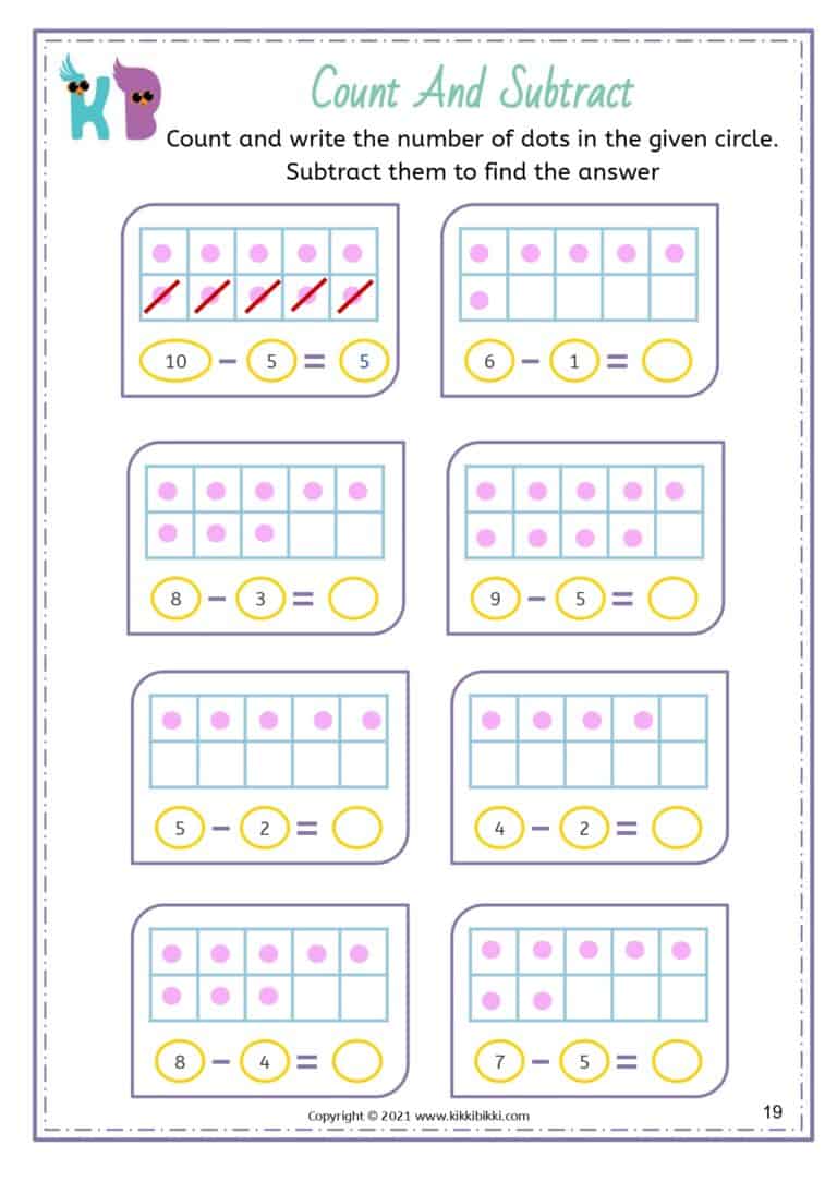25+ SUBTRACTION Worksheets for Kindergarteners - KikkiBikki